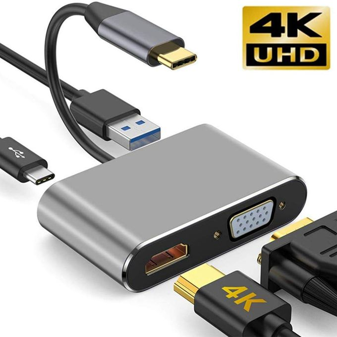 USB C To HDMI VGA 4K Adapter 4-in-1 Type C Adapter Hub To HDMI VGA USB ...